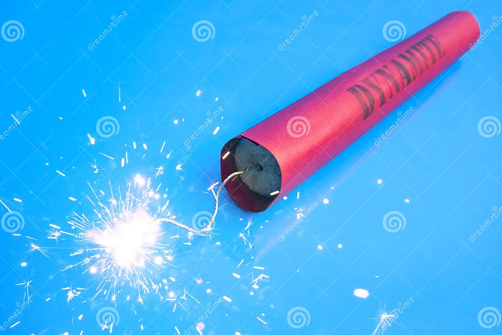 Lit Dynamite Stick on a Blue Background Stock Image - Image of dynamite ...
