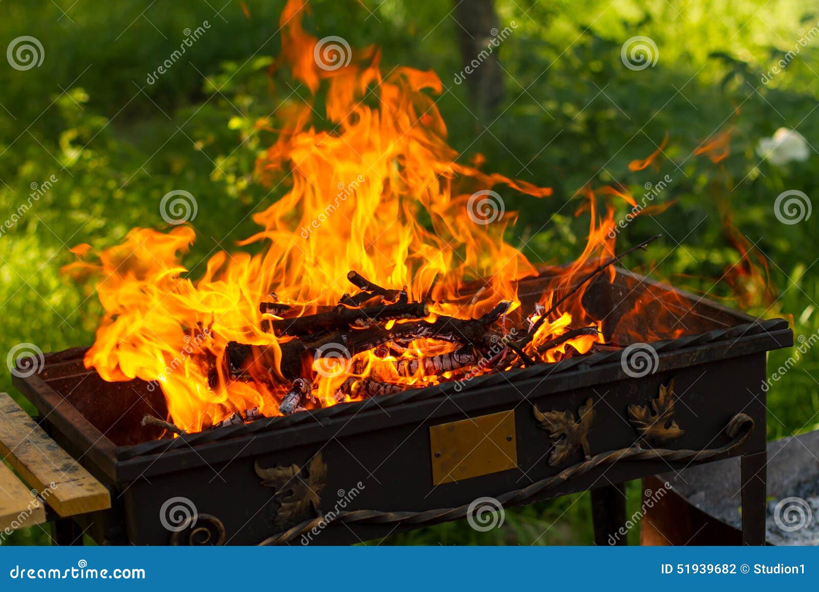 Lit a fire in the grill stock photo. Image of light, firewood - 51939682