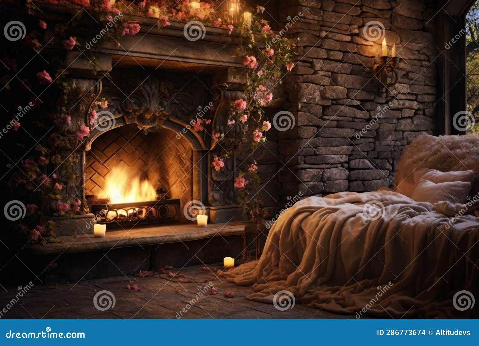 A Lit Fireplace Casting a Soft, Romantic Glow on Surrounding Surfaces ...