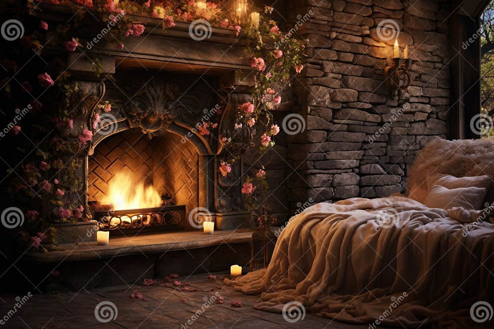 A Lit Fireplace Casting a Soft, Romantic Glow on Surrounding Surfaces ...