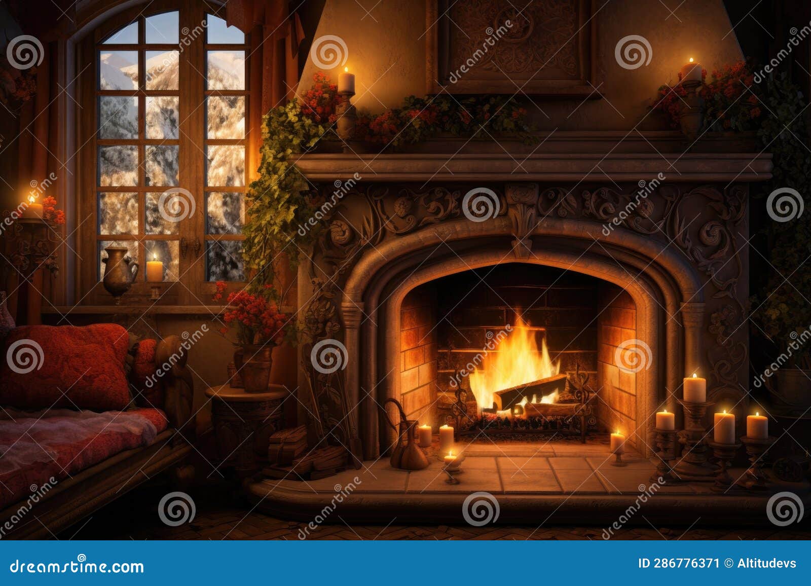A Lit Fireplace Casting a Soft, Romantic Glow on Surrounding Surfaces ...