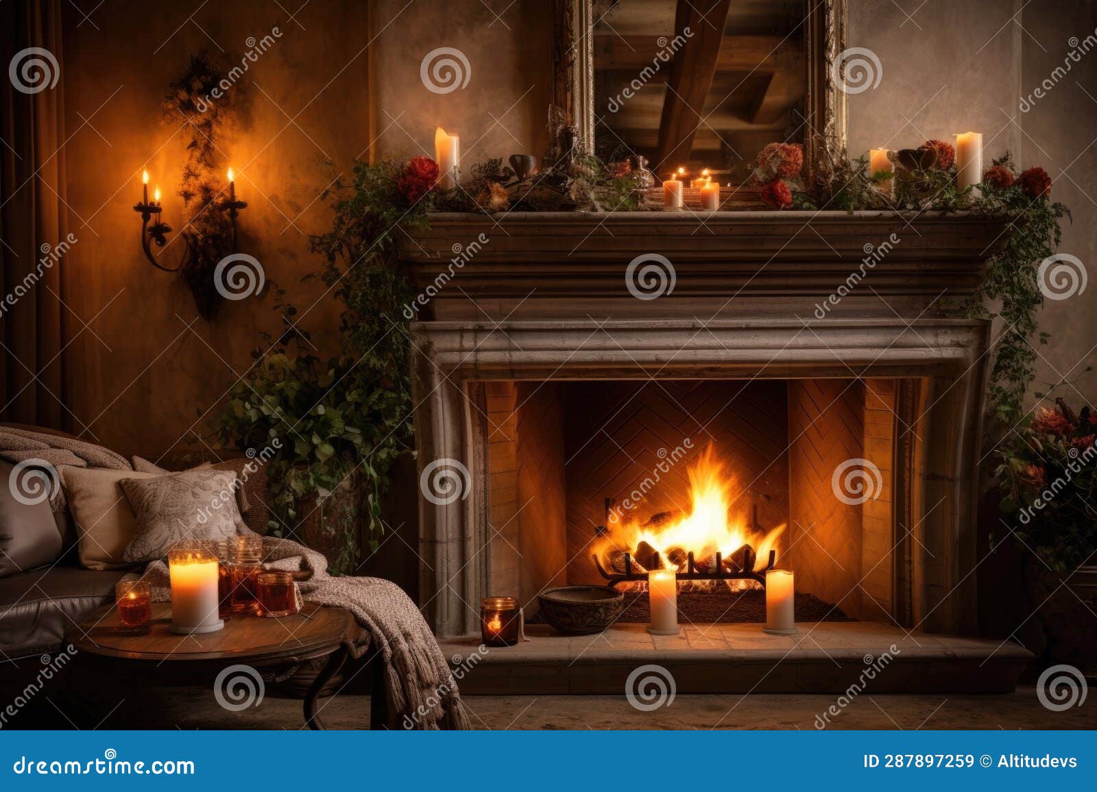 A Lit Fireplace Casting a Soft, Romantic Glow on Surrounding Surfaces ...