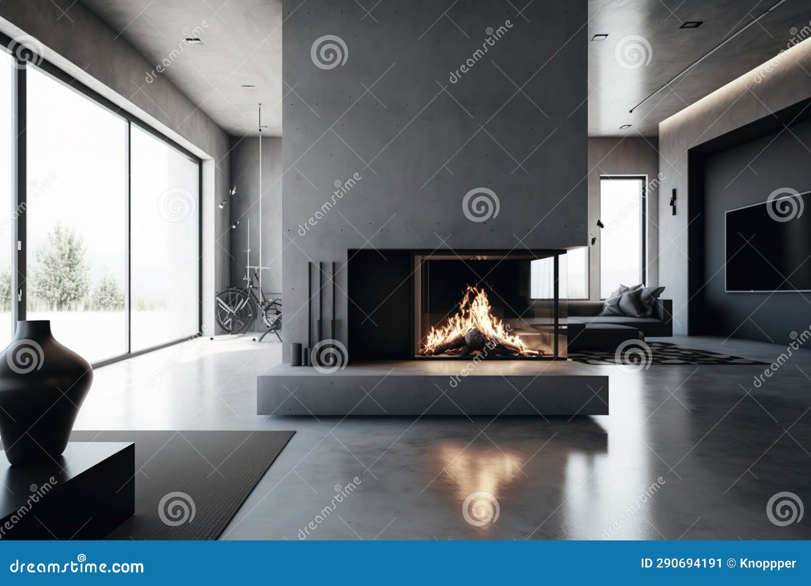 Fireplace in a Modern Interior Ai Generated Stock Illustration ...