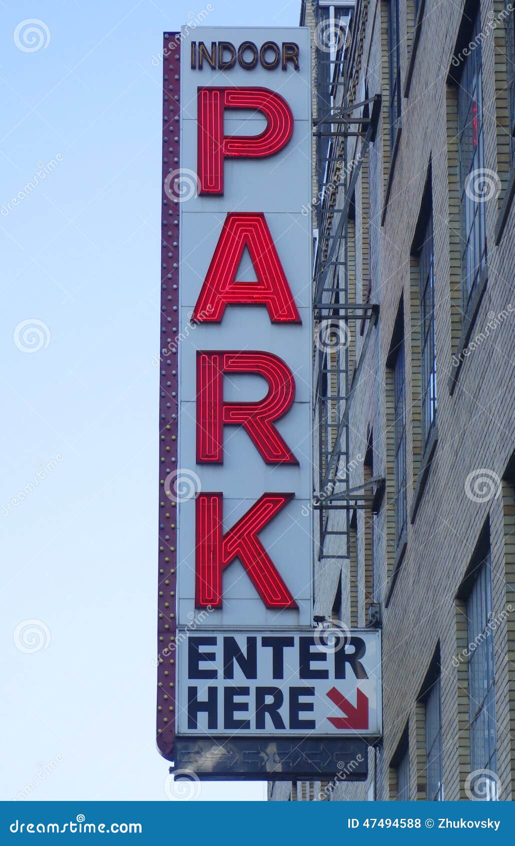 A Lit Indoor Parking Sign at a Parking Garage Stock Photo - Image of ...