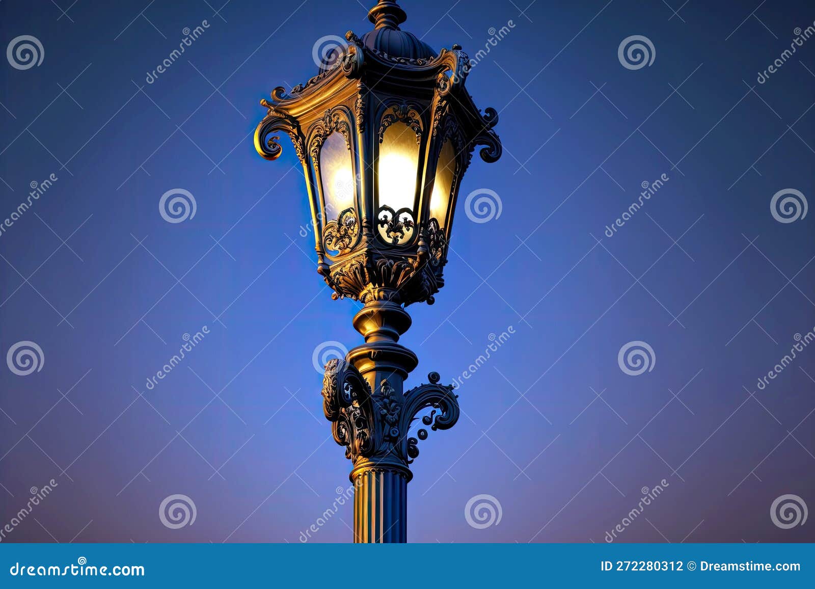 Lit Lamp Post on Thin Pillar Against Background of Evening Blue Sky ...