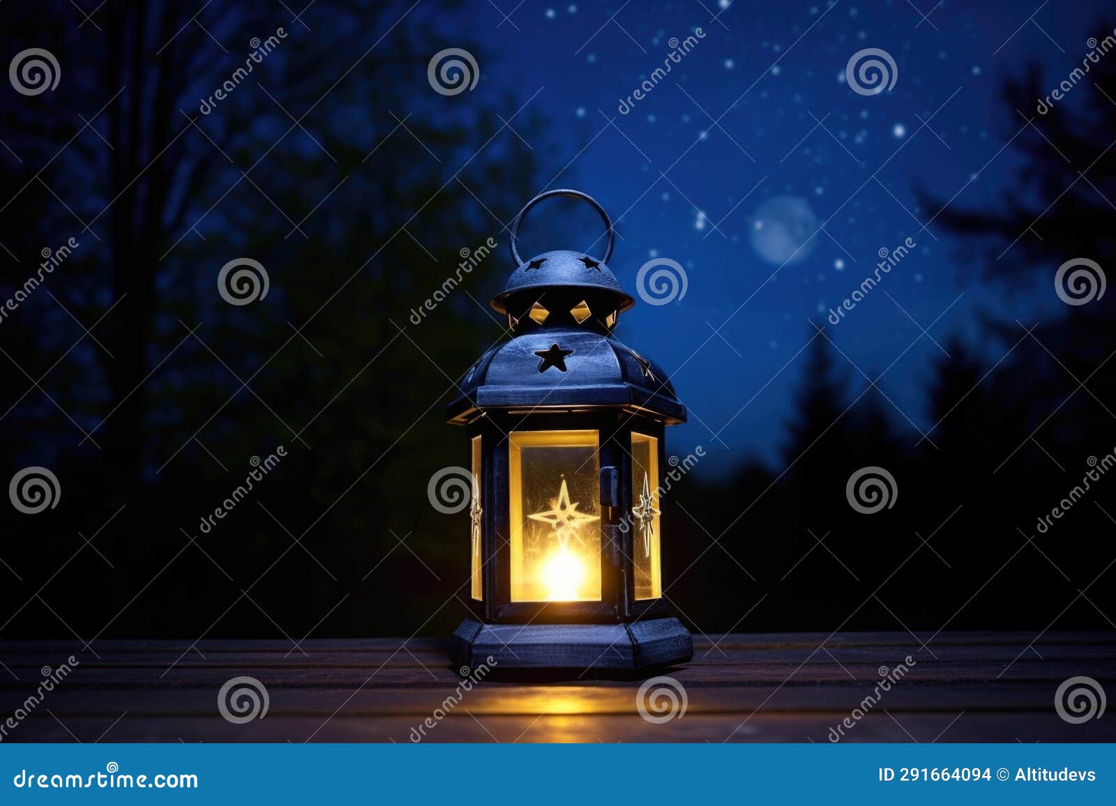 Lit Lantern Against a Dark Blue Night Sky Stock Photo - Image of night ...
