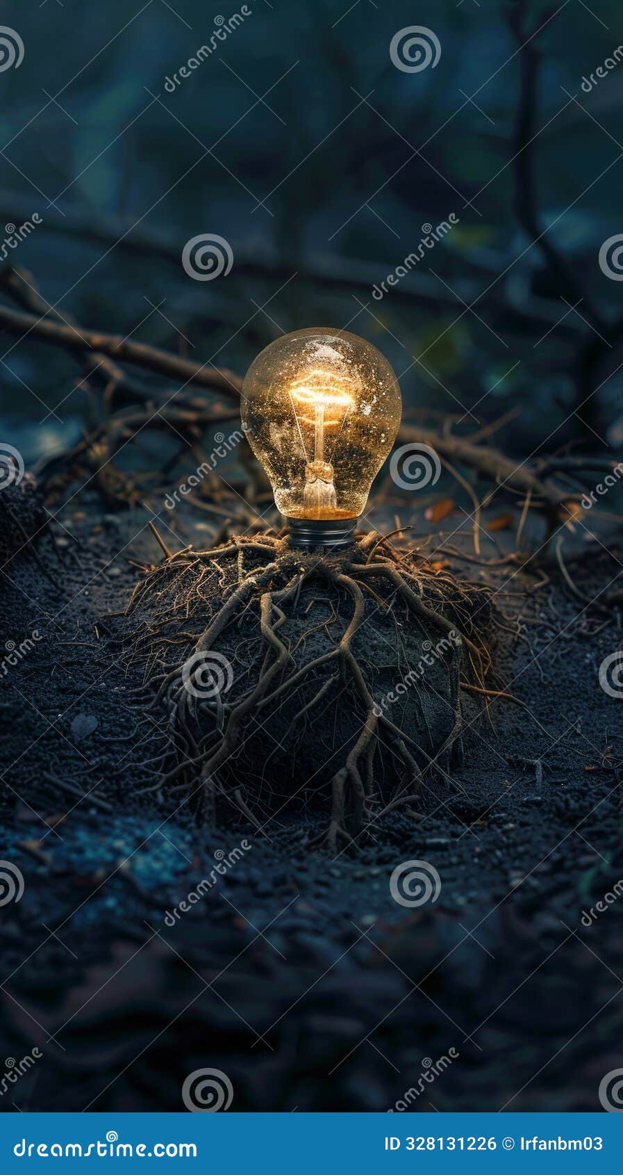 Lit Light Bulb in a Dark Field. Concept of Hope and Illumination Stock ...