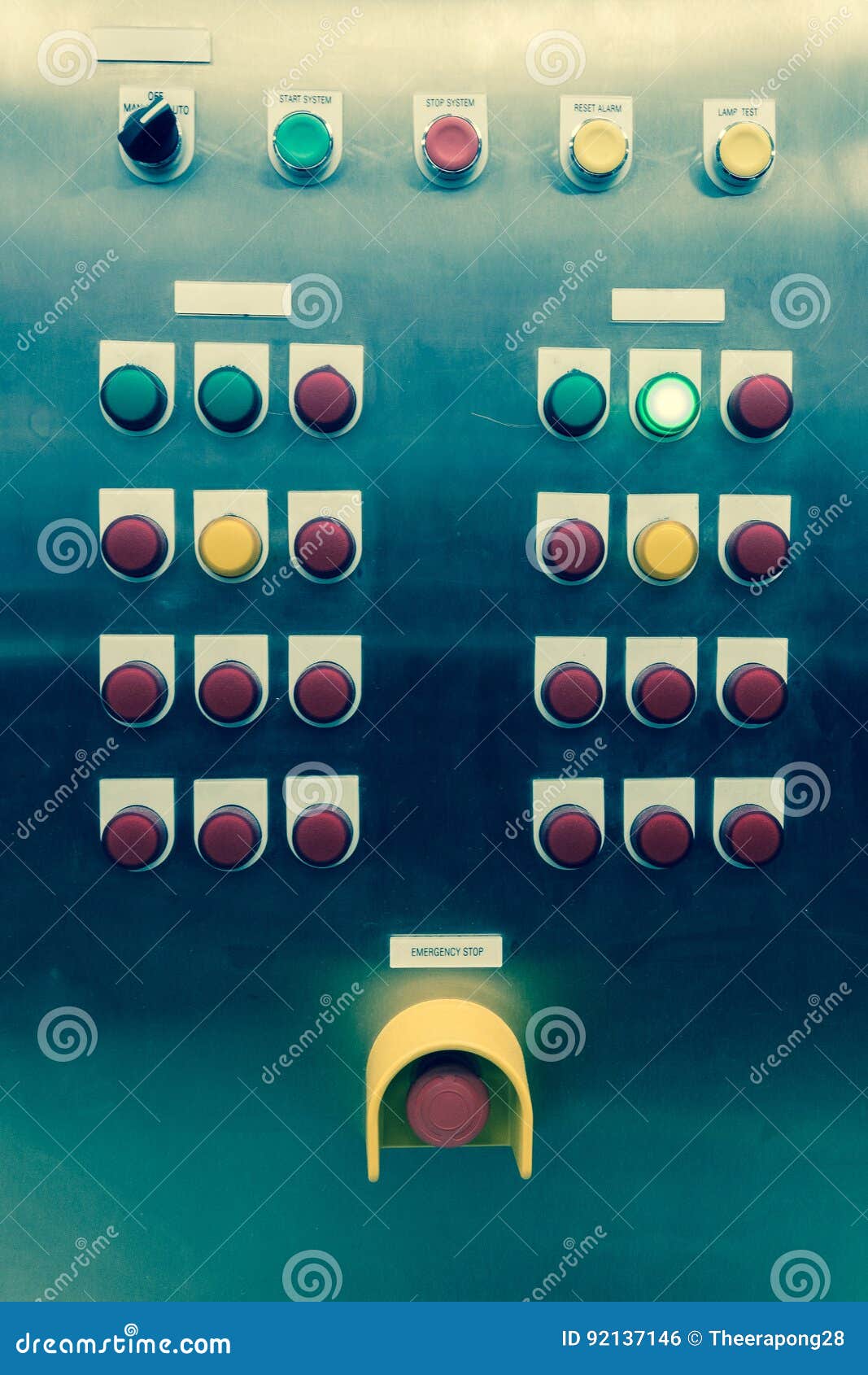 Lit Lights and Panel Control Dials Push Button on Manufacturing Stock ...
