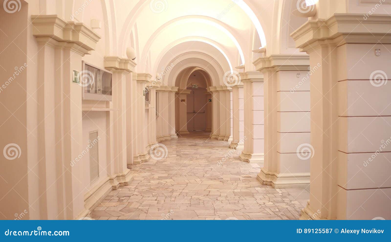 Lit Old Building Passageway and Columns Stock Image - Image of design ...