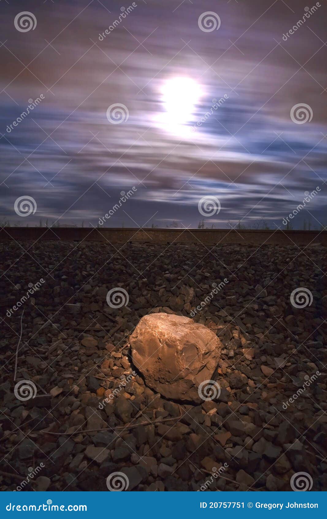 A Lit Rock at Night with a Full Moon Lighting the Stock Image - Image ...