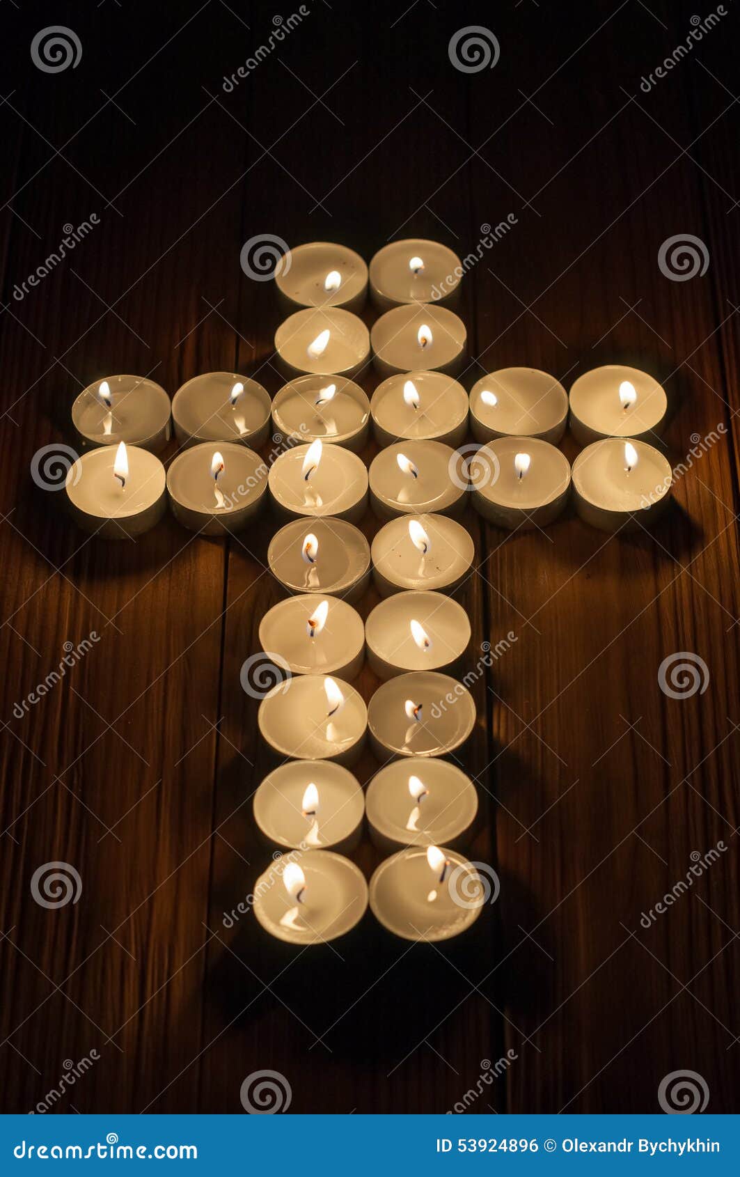 Lit Tea Lights in the Shape of a Cross on Old Stock Photo - Image of ...