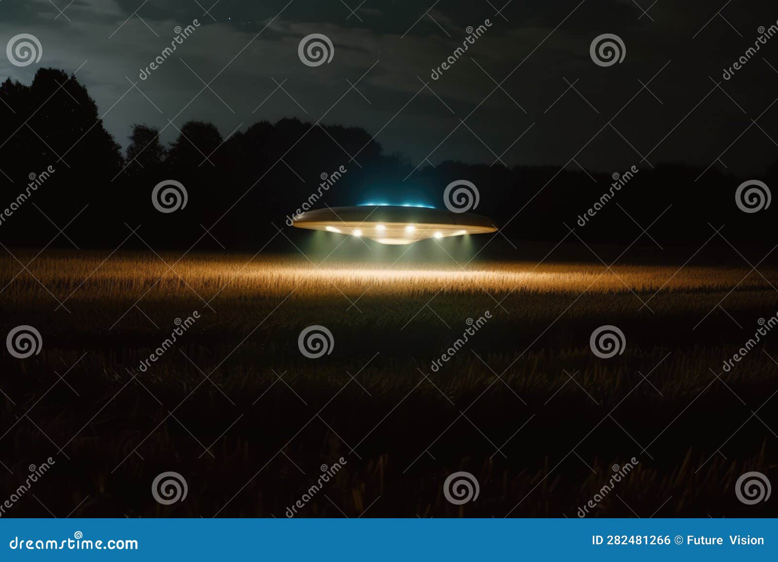 Lit Ufo Hovering Above Field at Night, Created Using Generative Ai ...