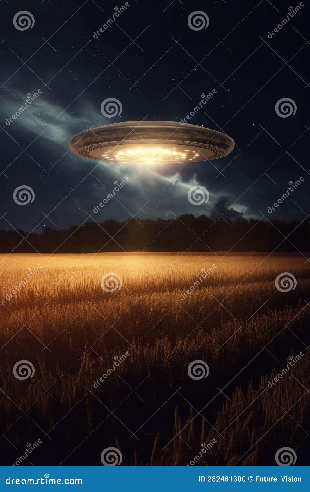 Lit Ufo Hovering Above Field at Night, Created Using Generative Ai ...