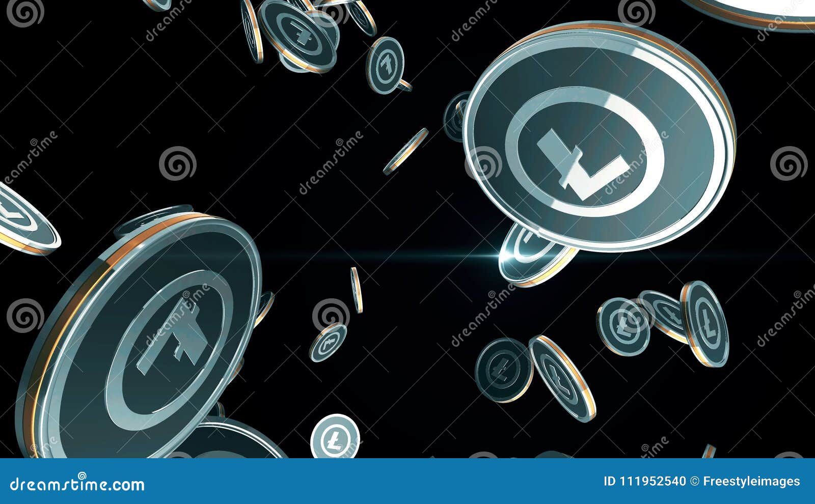 Litecoin Symbol Multiplying, Silver Cryptocurrency Coins Falling on ...