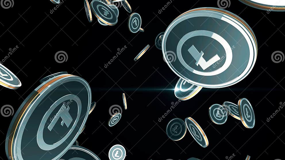Litecoin Symbol Multiplying, Silver Cryptocurrency Coins Falling on ...