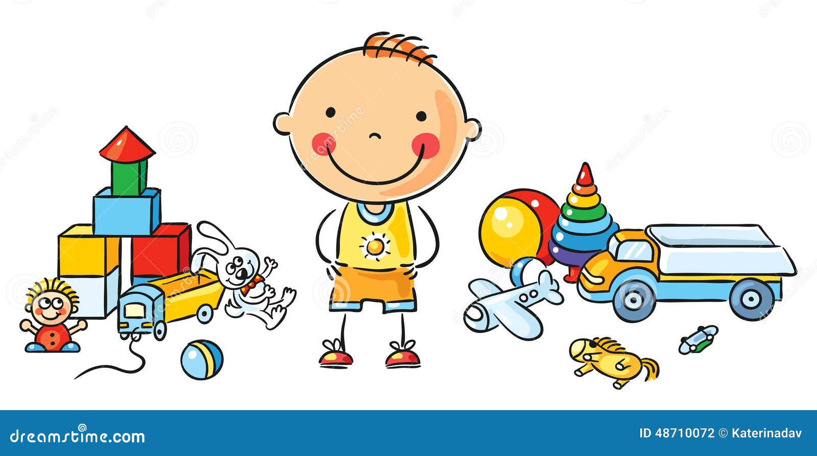 Liten Tecknad Filmpojke Med Leksaker Vektor Illustrationer ...