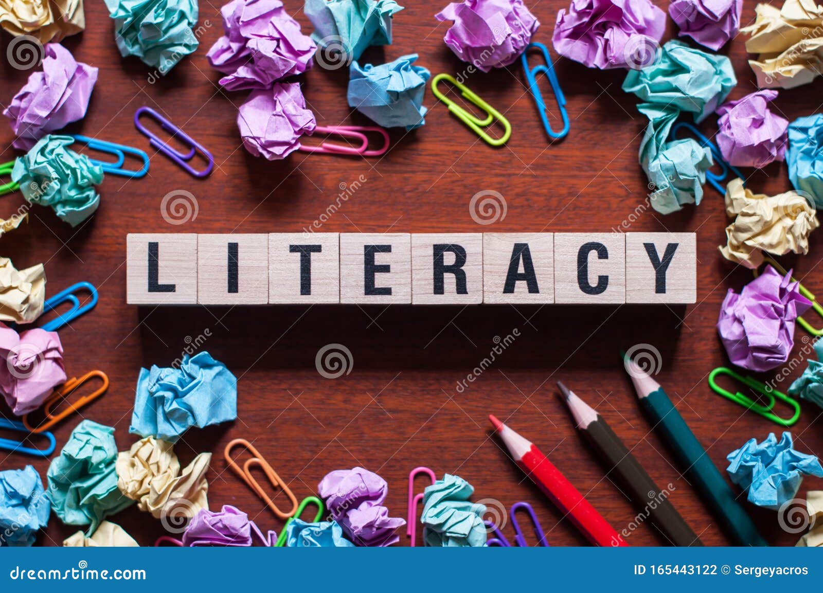 Literacy Word Concept on Cubes Stock Photo - Image of educate, heap ...