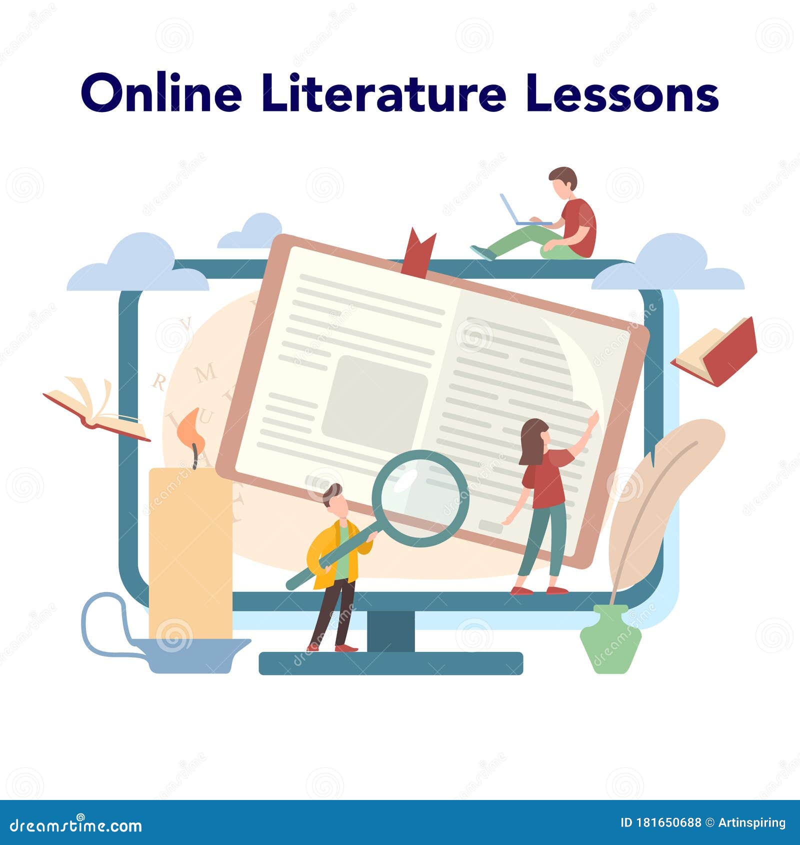 Literature School Subject Set. Idea of Education and Knowledge. Stock ...