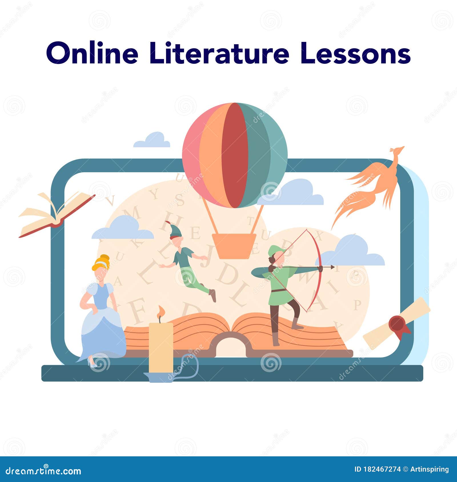 Literature School Subject Set. Idea of Education and Knowledge. Stock ...