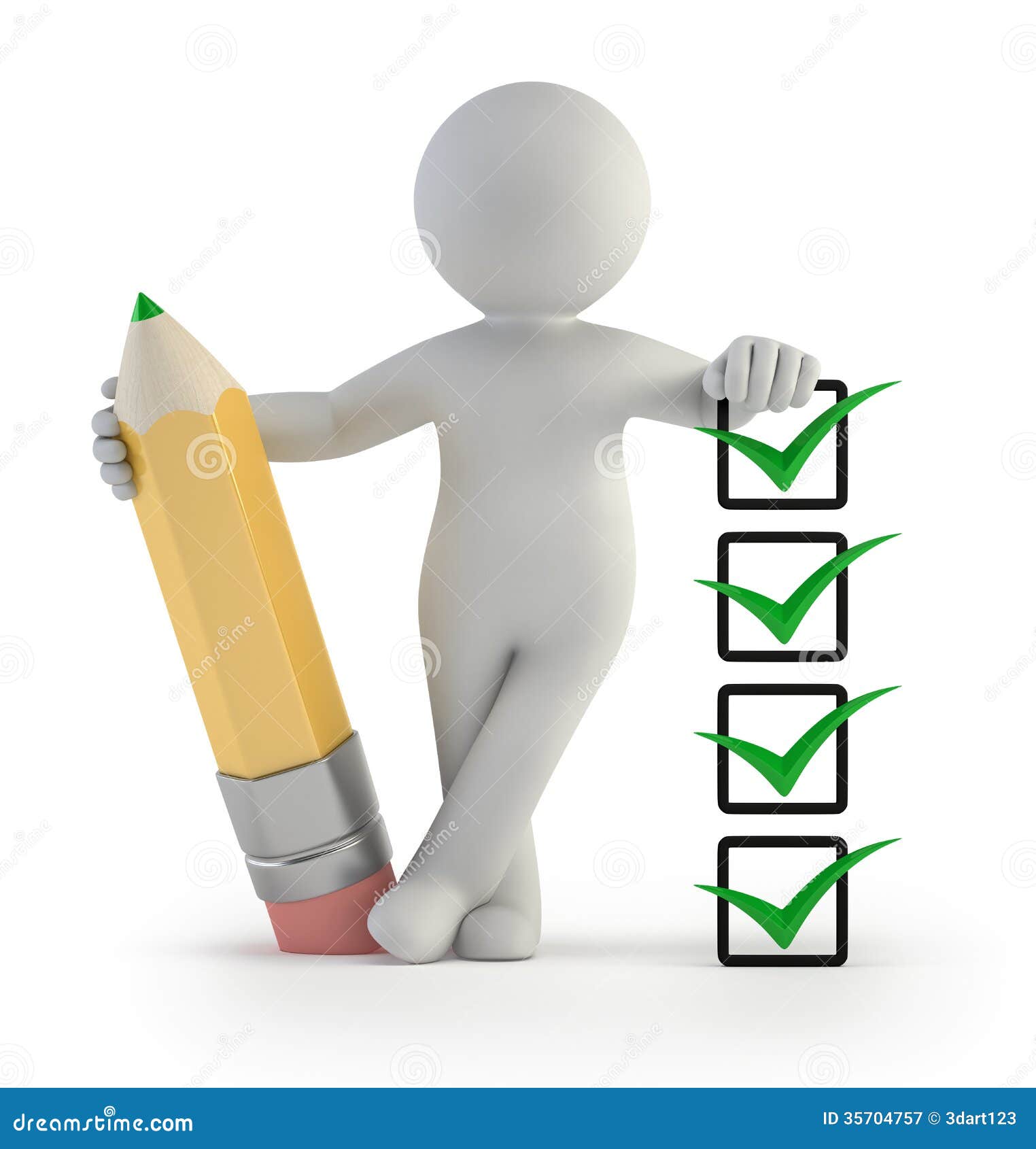 Litet Folk 3d - Blyertspenna Och Kontroll Stock Illustrationer ...