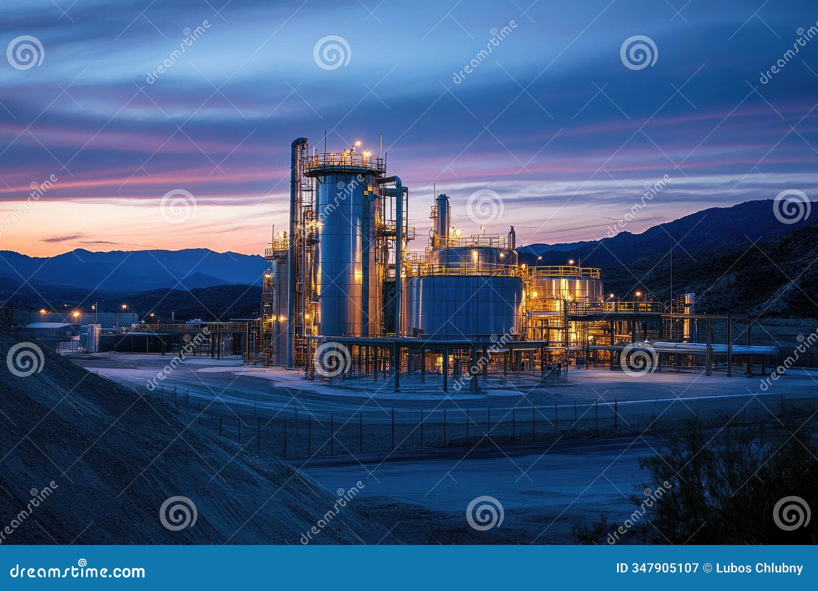 Lithium Extraction Plant Operating at Dusk in the Desert Stock ...