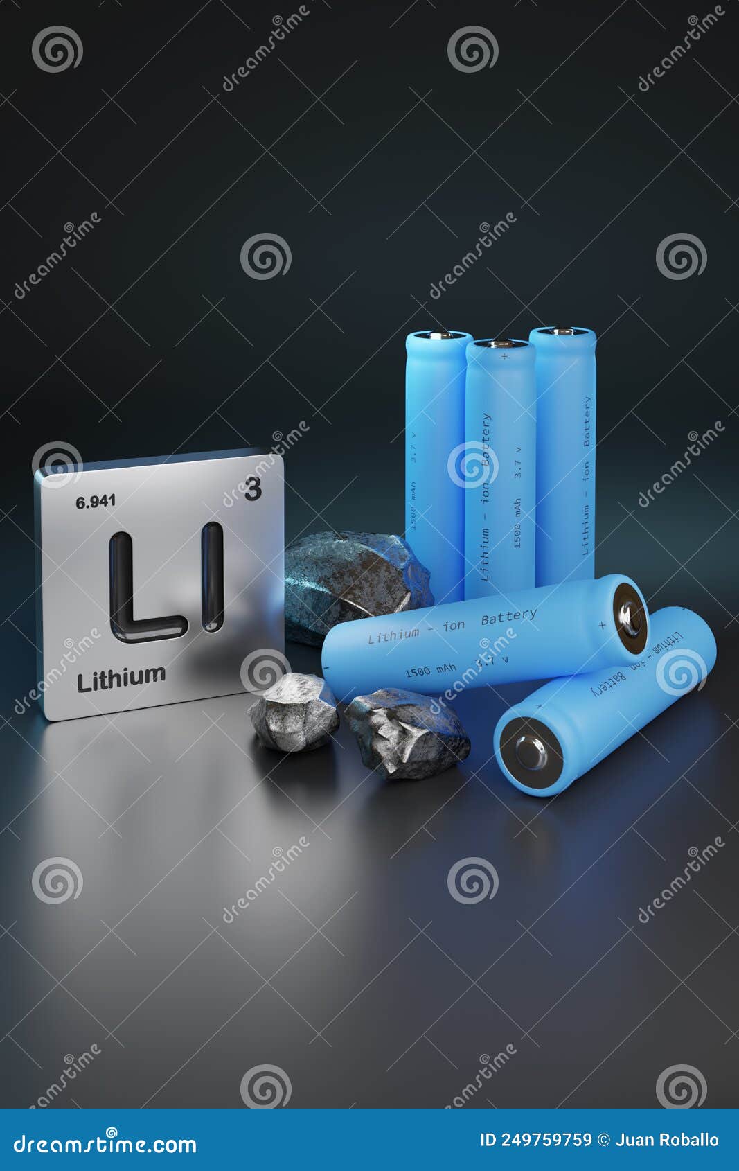 Lithium - Ion Batteries and Lithium Element Symbol. 3d Illustration ...