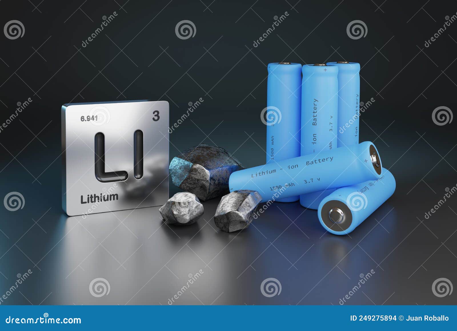 Lithium - Ion Batteries , Metallic Lithium and Element Symbol. 3d ...