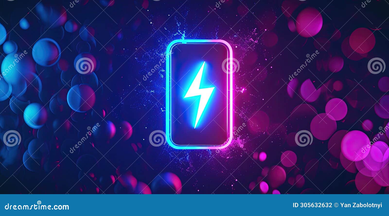 Lithium Ion Battery with a Lightning Bolt Icon , Bubbles Illuminated ...