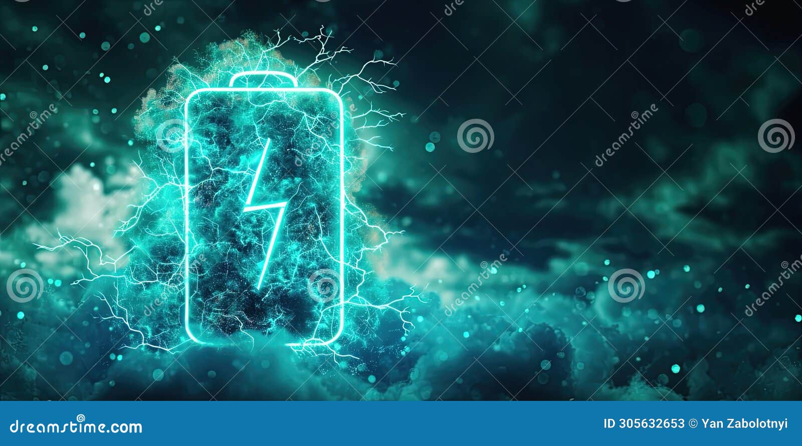 Lithium Ion Battery with a Lightning Bolt Icon , Cloud Illuminated with ...
