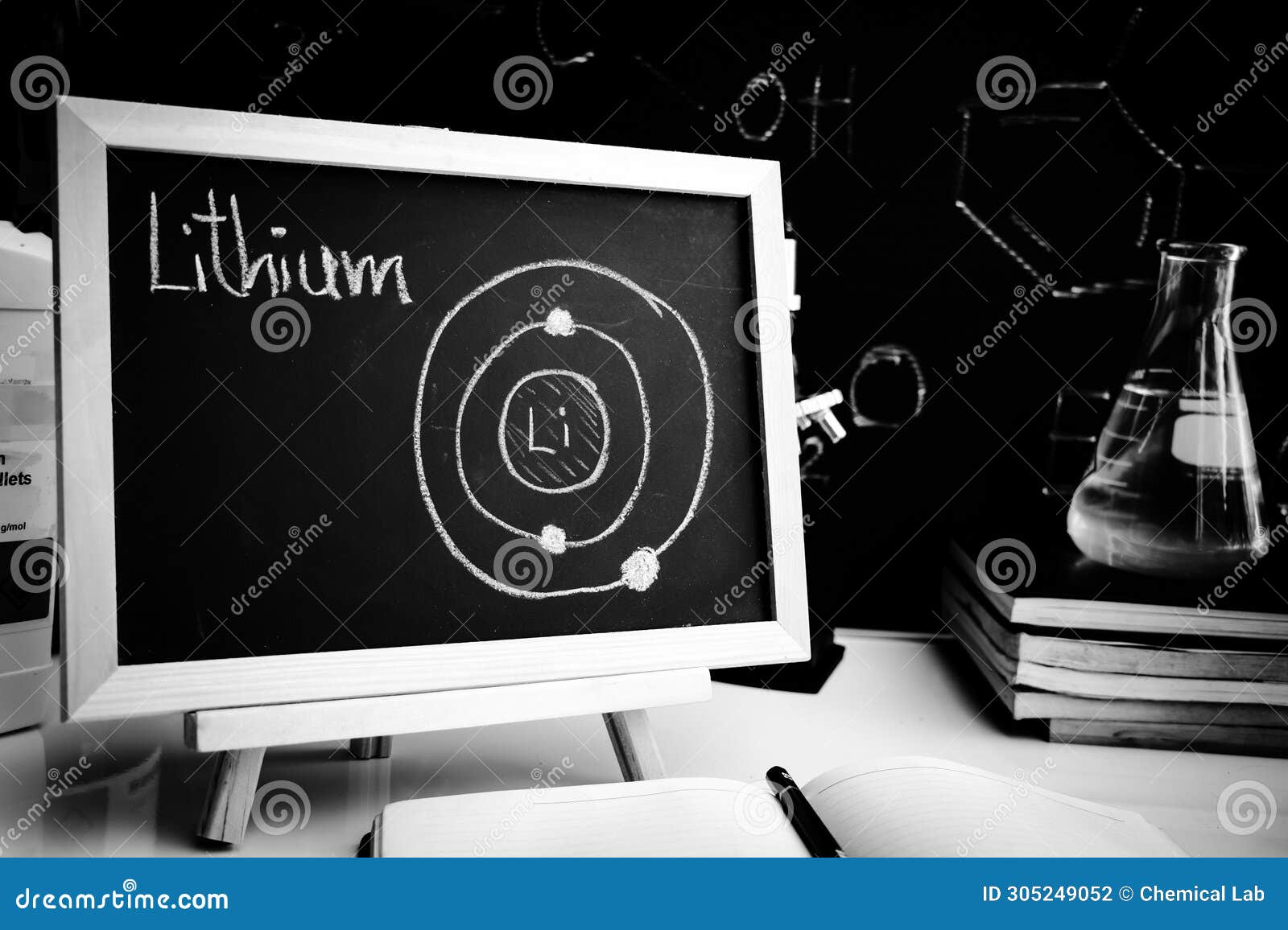Lithium and Symbol Structural Formula Chemical Write on the Blackboard ...