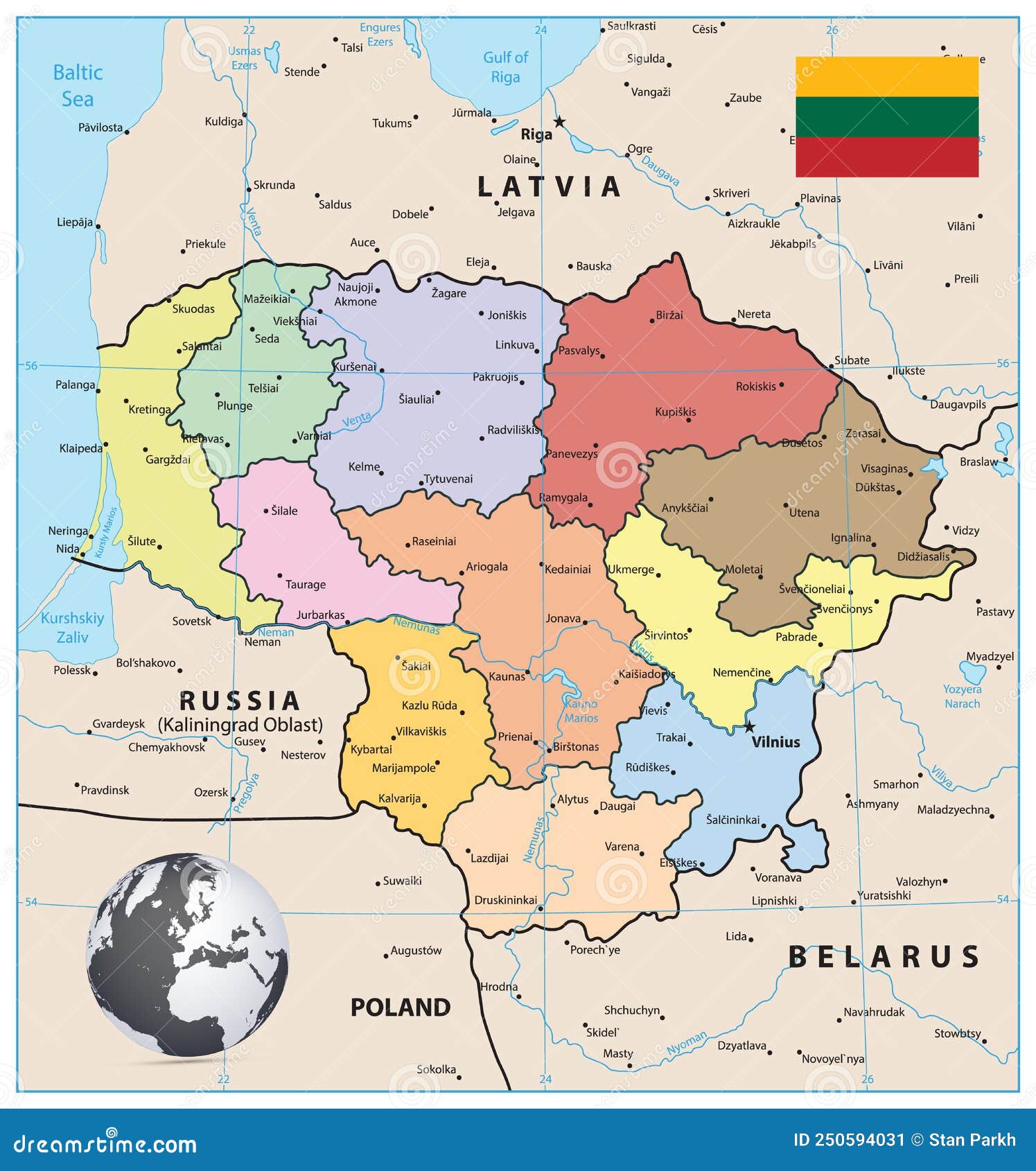 Lithuania Administrative Map Stock Vector - Illustration of marijampole ...