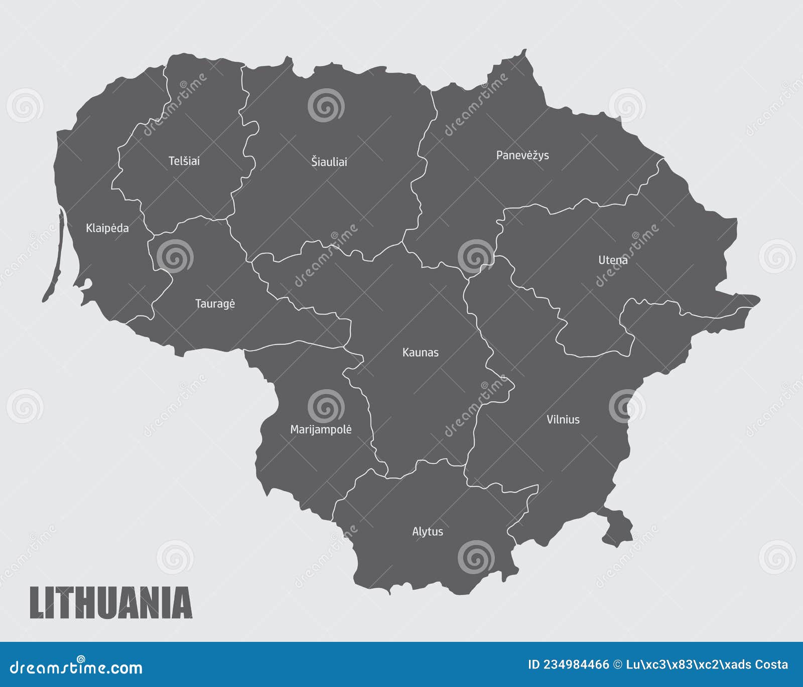 Lithuania Administrative Map. Blue Colors Cartoon Vector ...