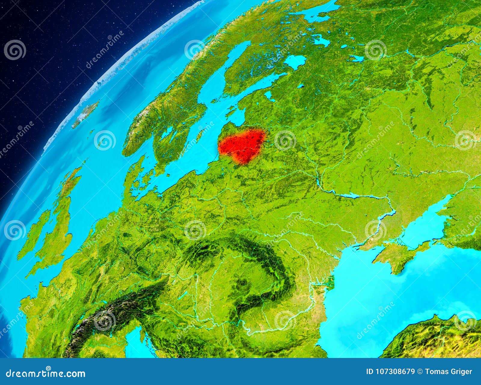 Lithuania on Earth from Space Stock Image - Image of render, satellite ...