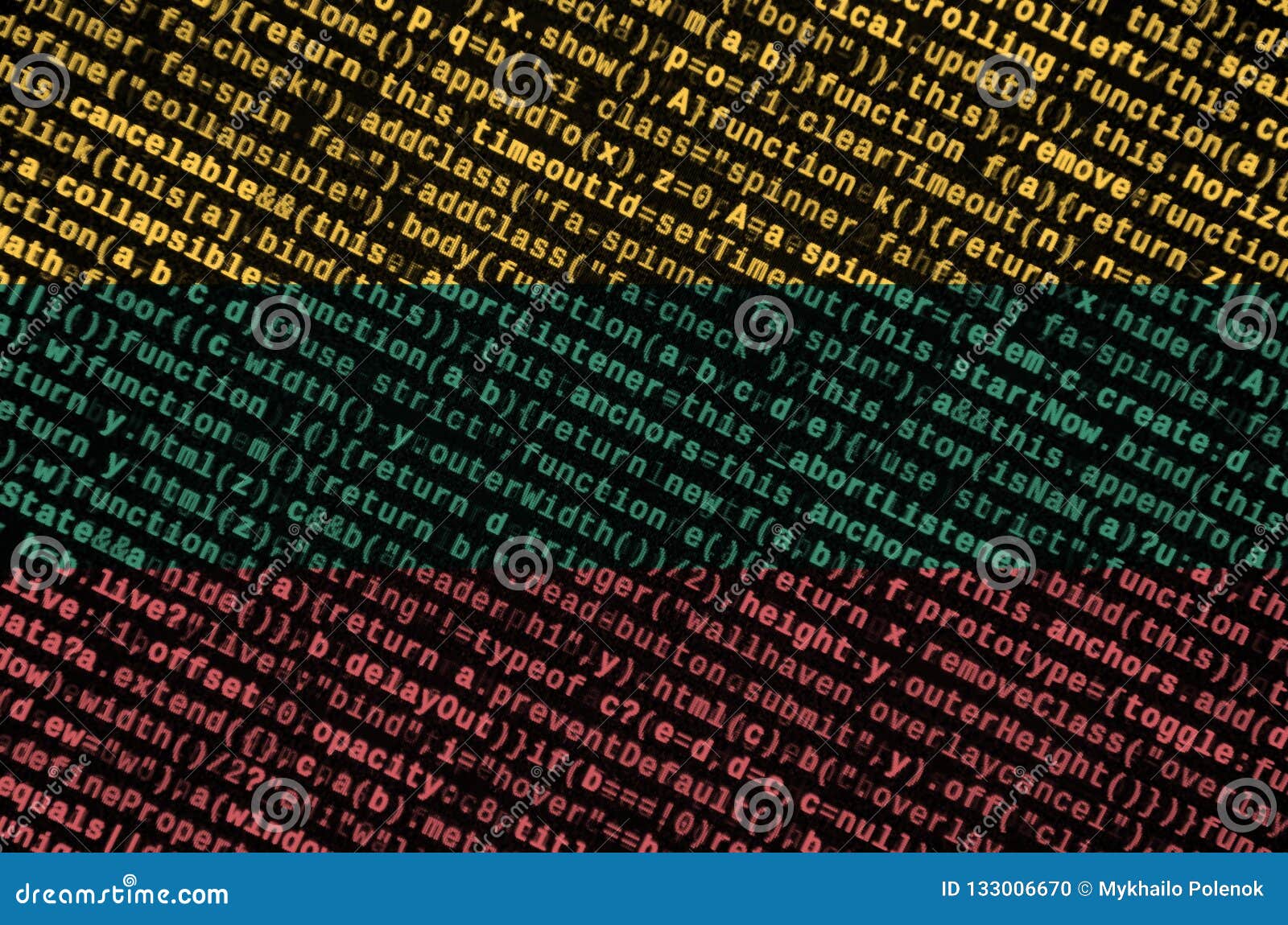 Lithuania Flag is Depicted on the Screen with the Program Code. the ...