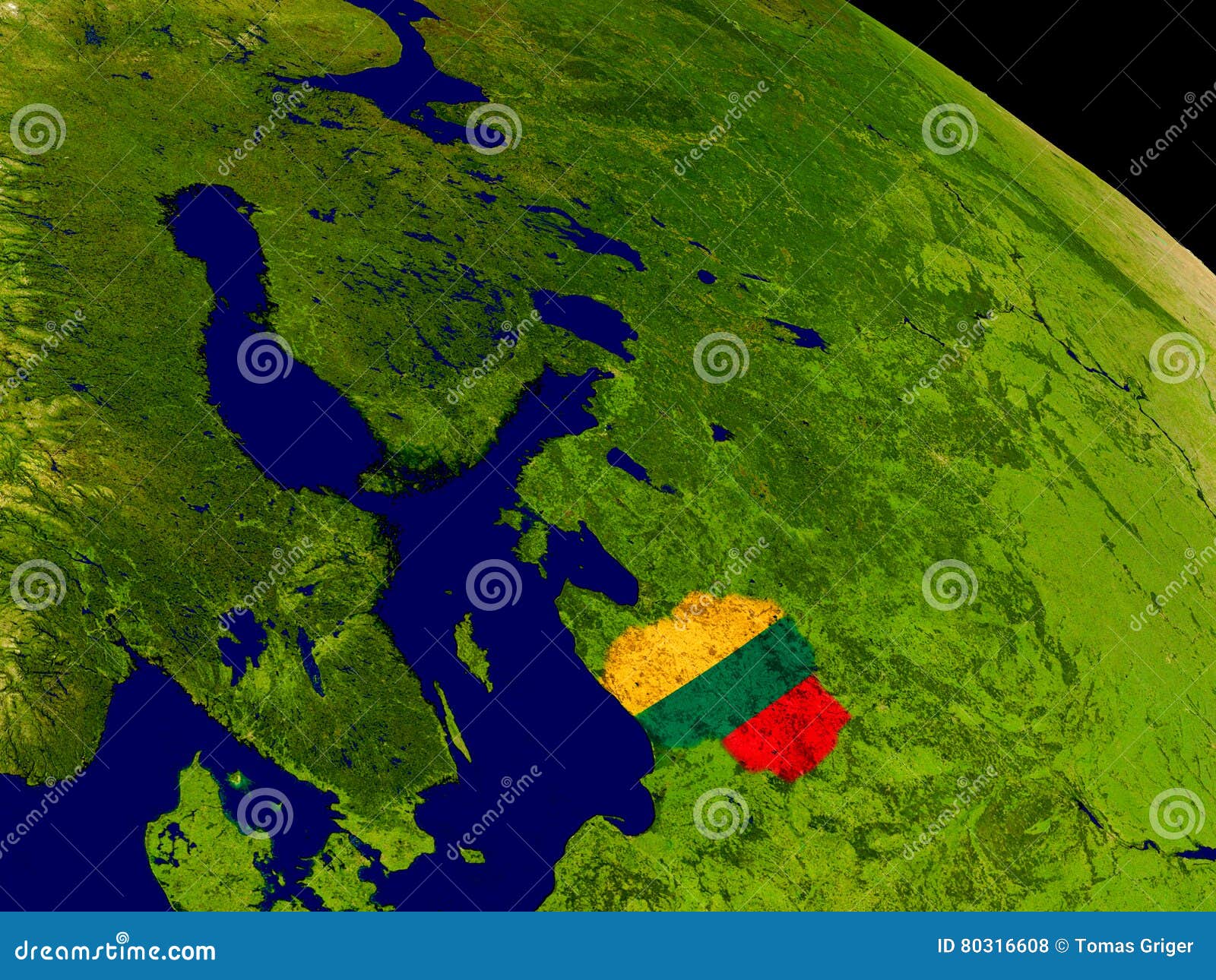 Lithuania with Flag on Earth Stock Illustration - Illustration of ...