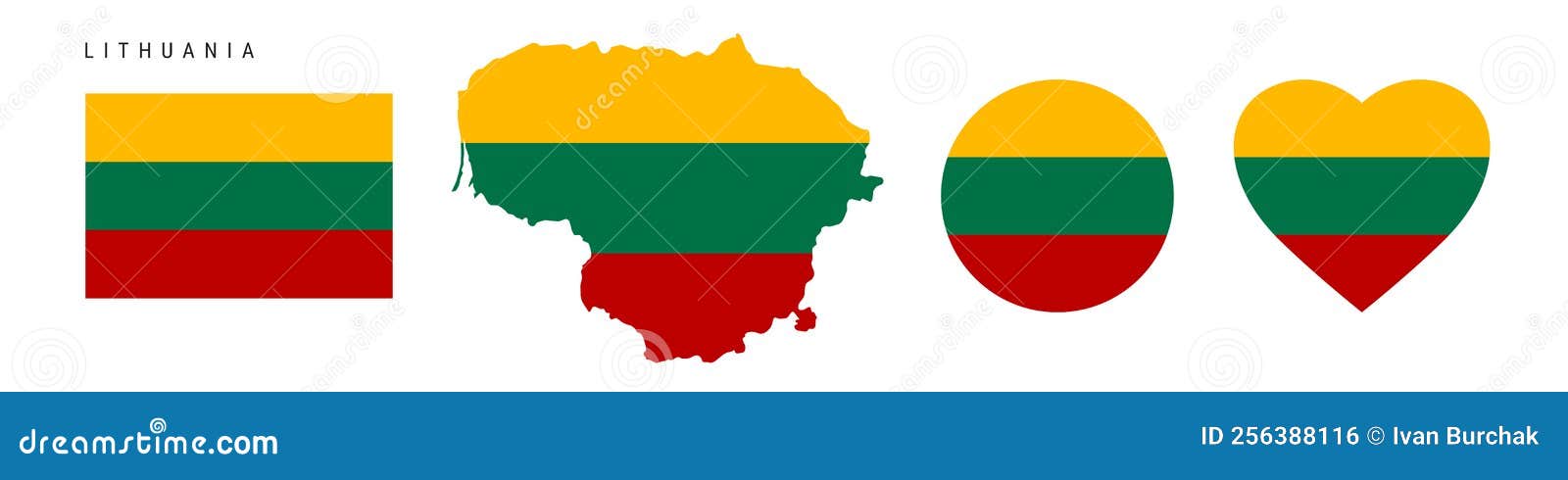 Lithuania Flag in Different Shapes Icon Set. Flat Vector Illustration ...