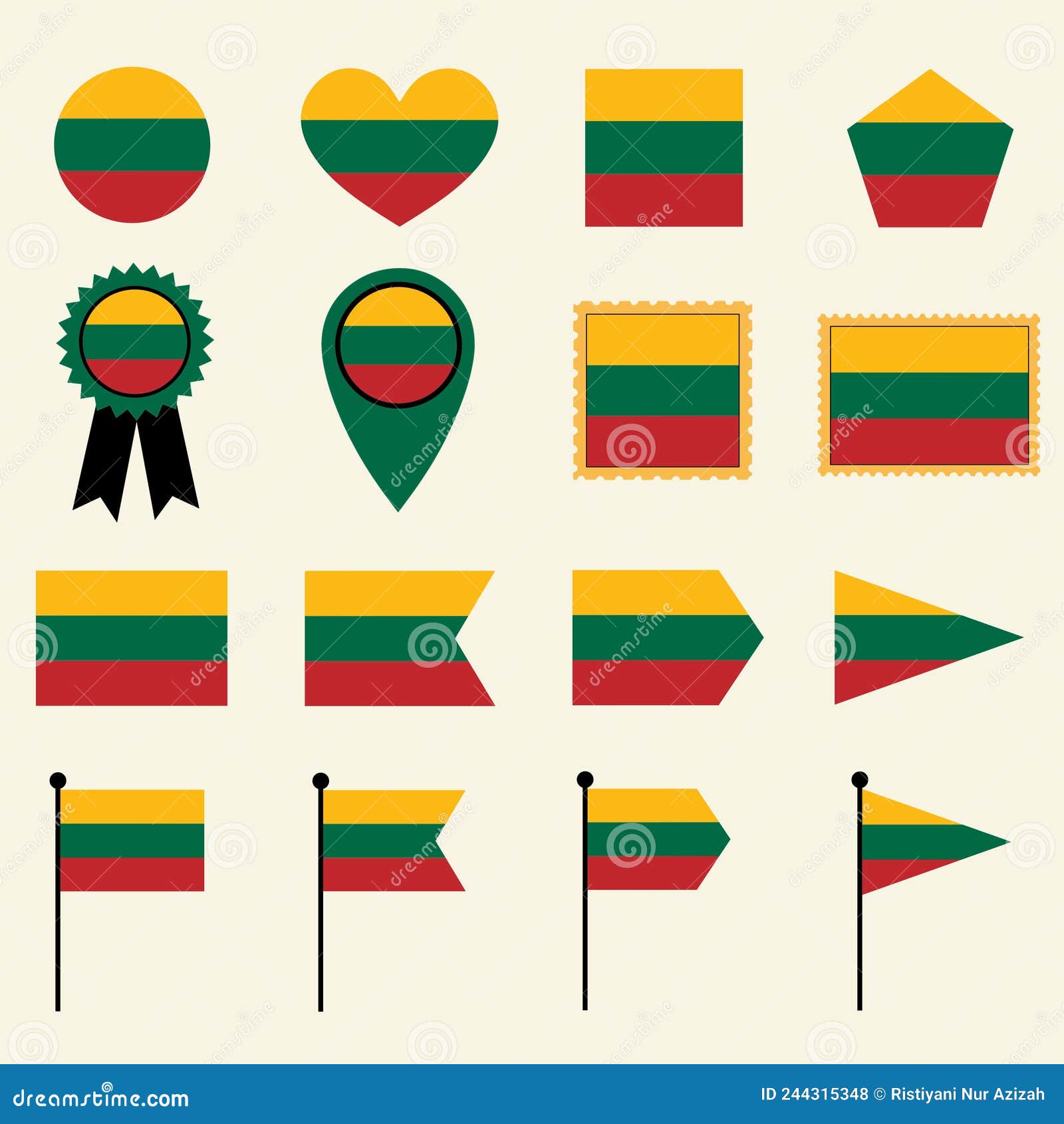 Lithuania Flag Icon Set in 16 Shape Versions. Stock Vector ...