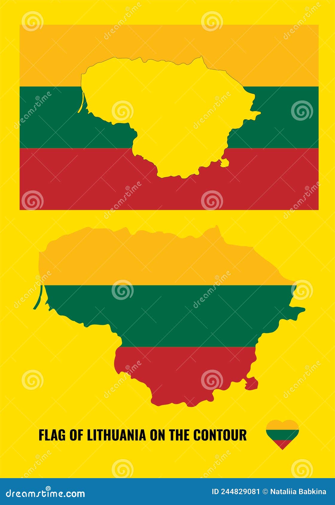 Lithuania Flag and Outline. Flag Map of Lithuania Stock Vector ...