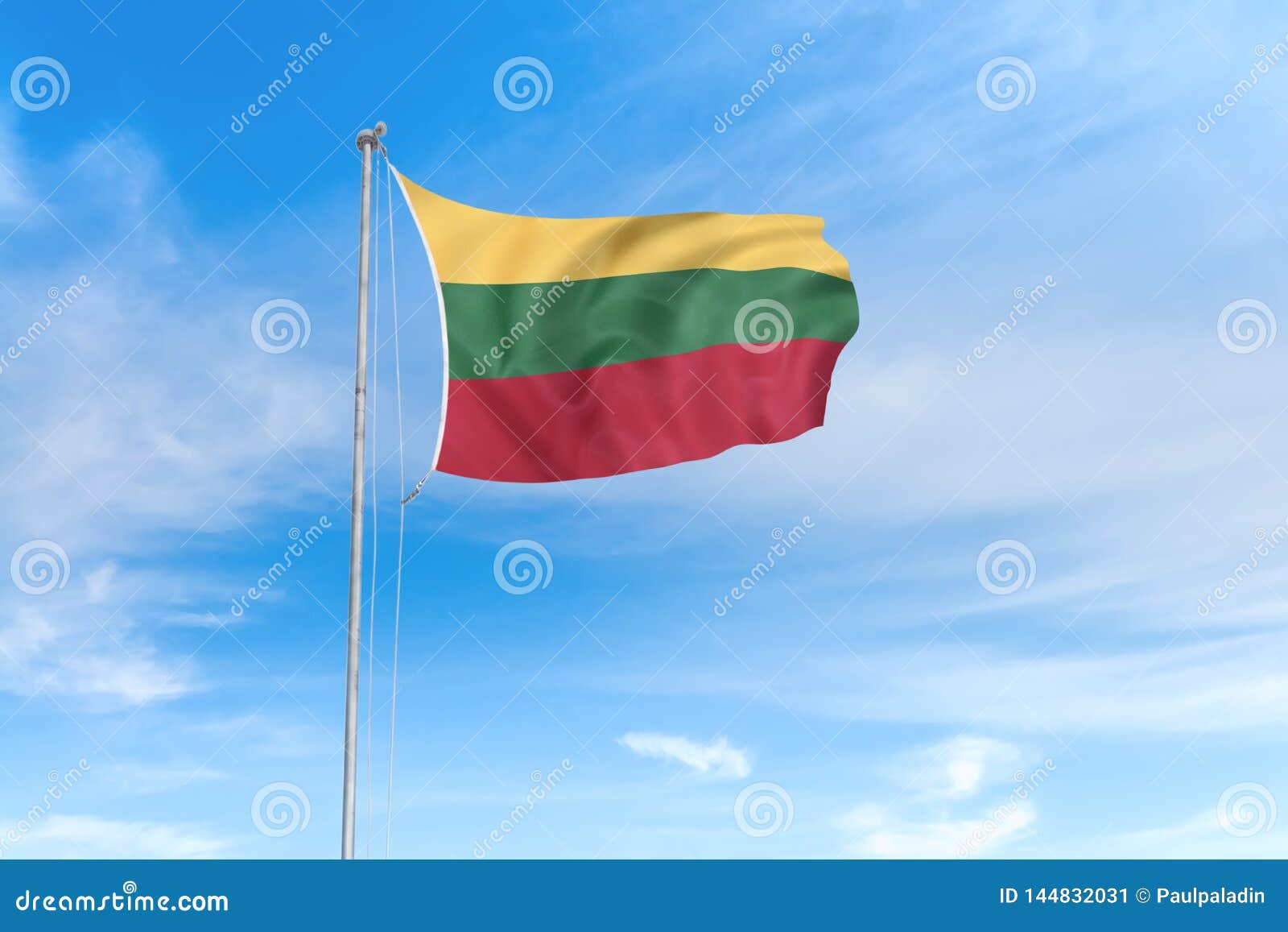 Lithuania Flag Over Blue Sky Background Stock Illustration ...