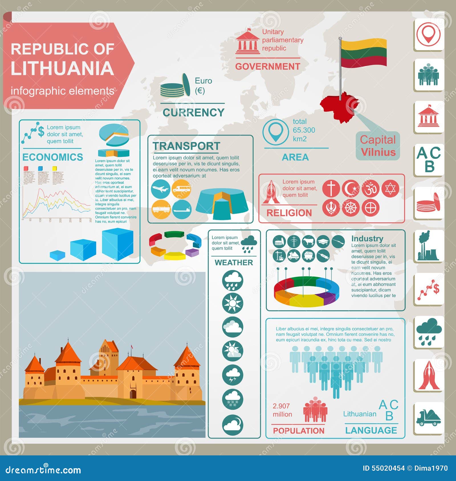 Lithuania Infographics, Statistical Data, Sights Stock Vector ...
