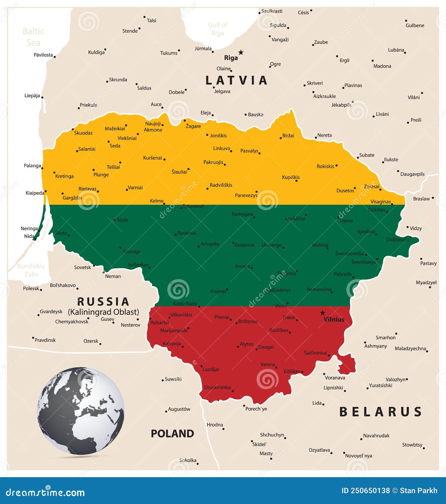 Lithuania Map Coloured by National Flag Stock Vector - Illustration of ...