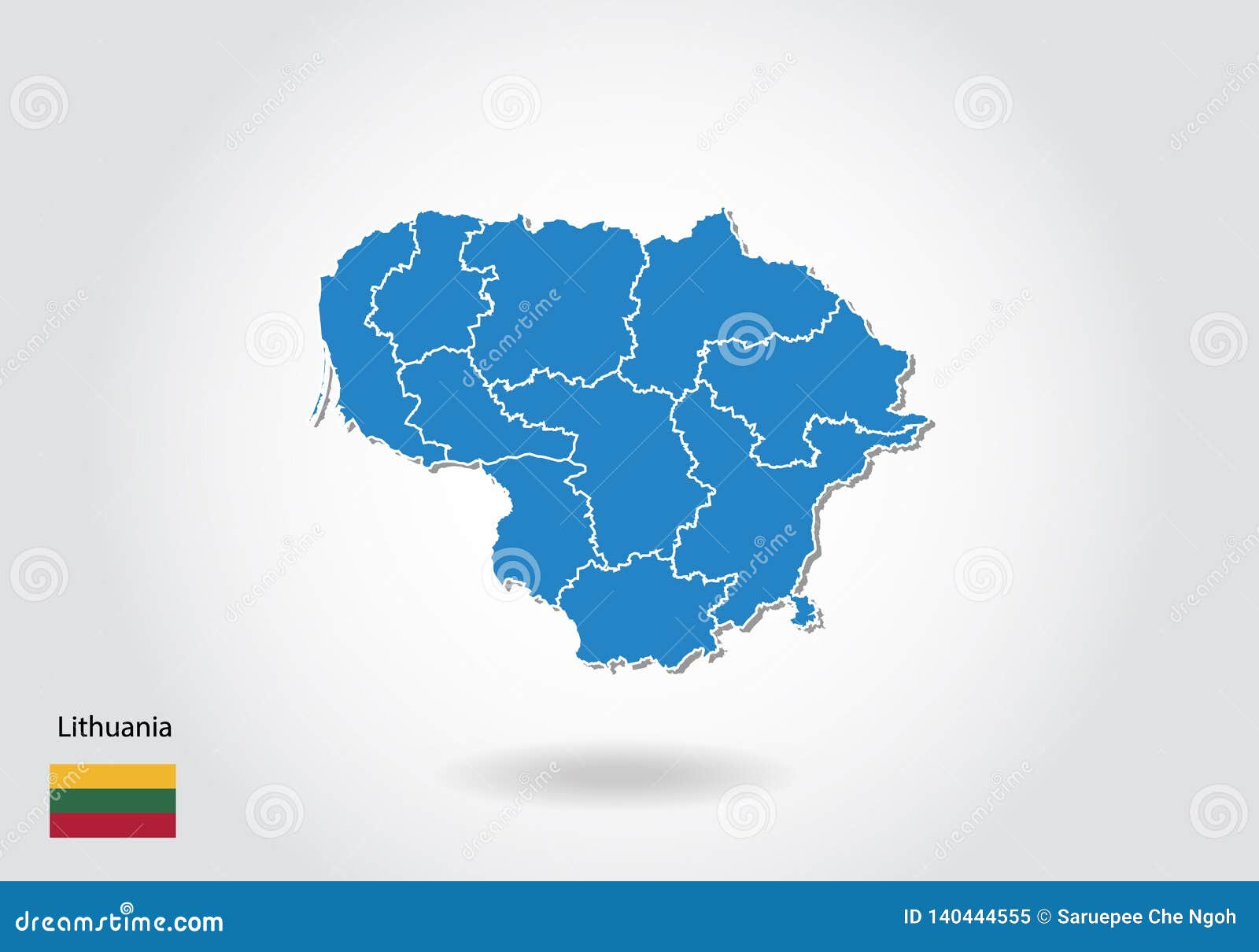 Lithuania Map Design with 3D Style. Blue Lithuania Map and National ...