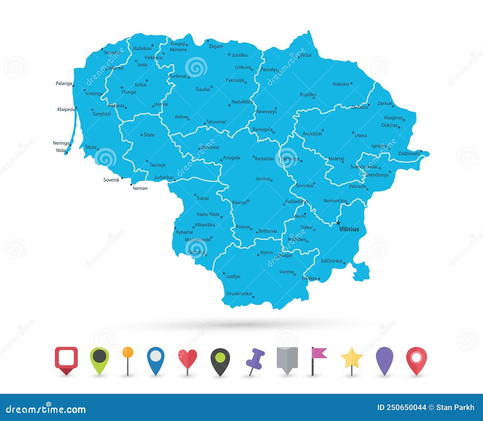 Lithuania Map and Flat Map Icons Stock Vector - Illustration of ...