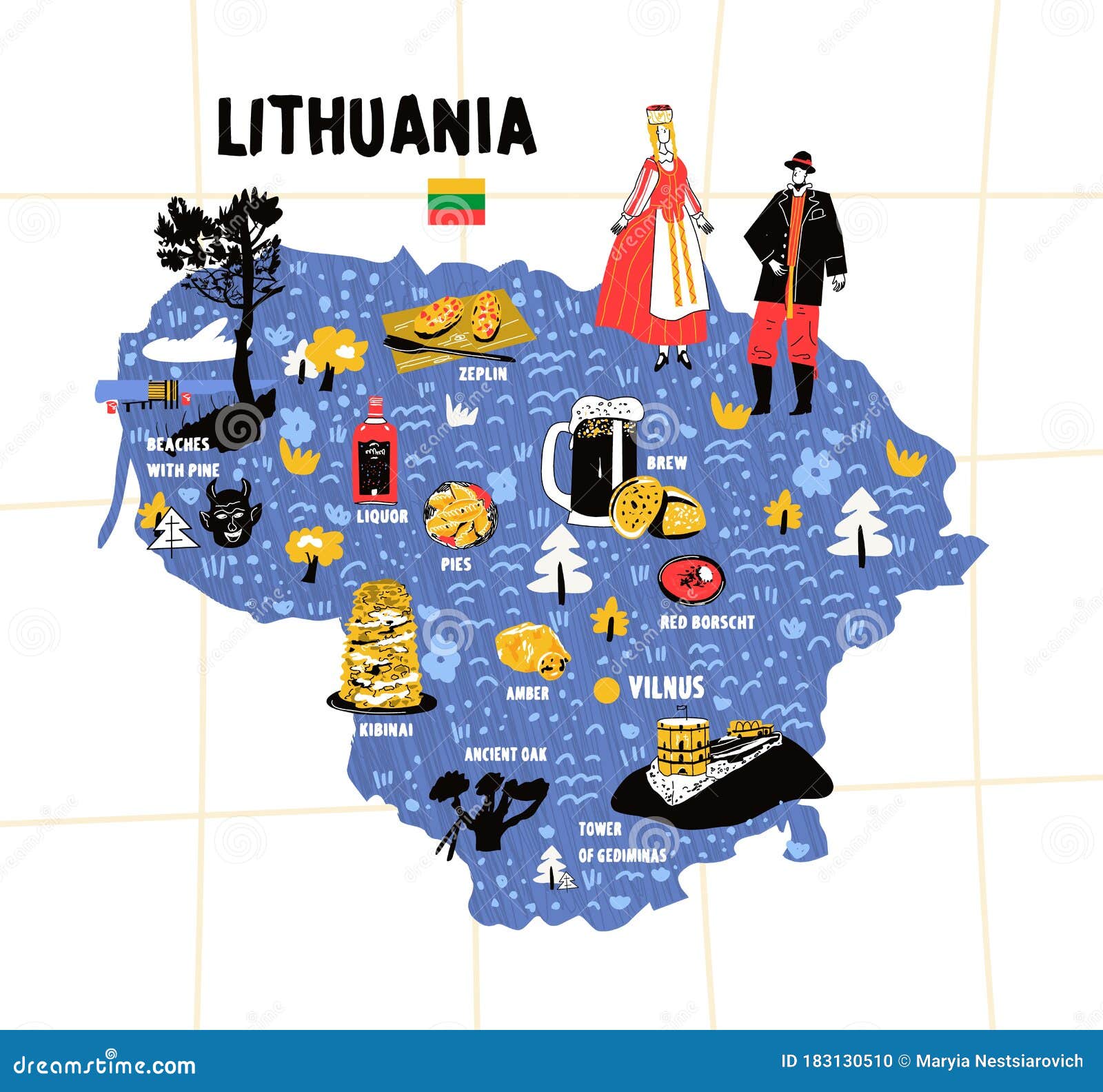 Lithuania Map Hand Drawn Vector Illustration Flag Stock Vector ...