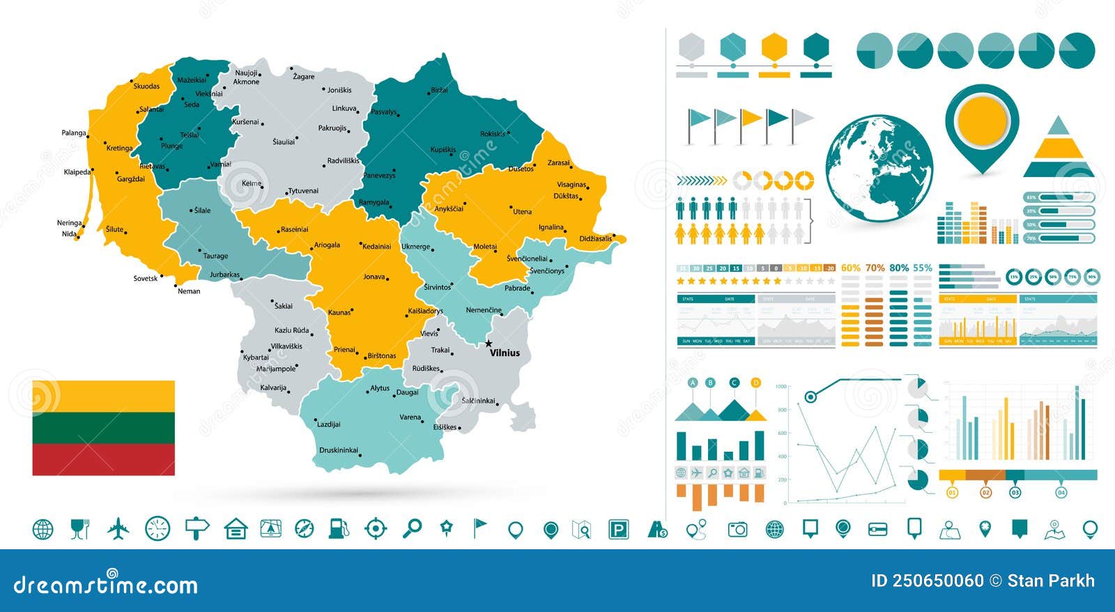 Infographic Map Of Lithuania With Administrative Division Into Counties ...