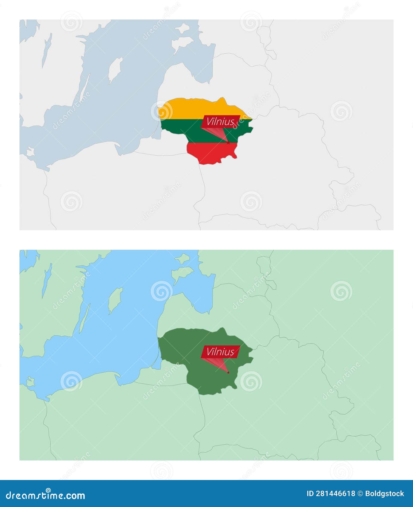 Lithuania Map with Pin of Country Capital. Two Types of Lithuania Map ...