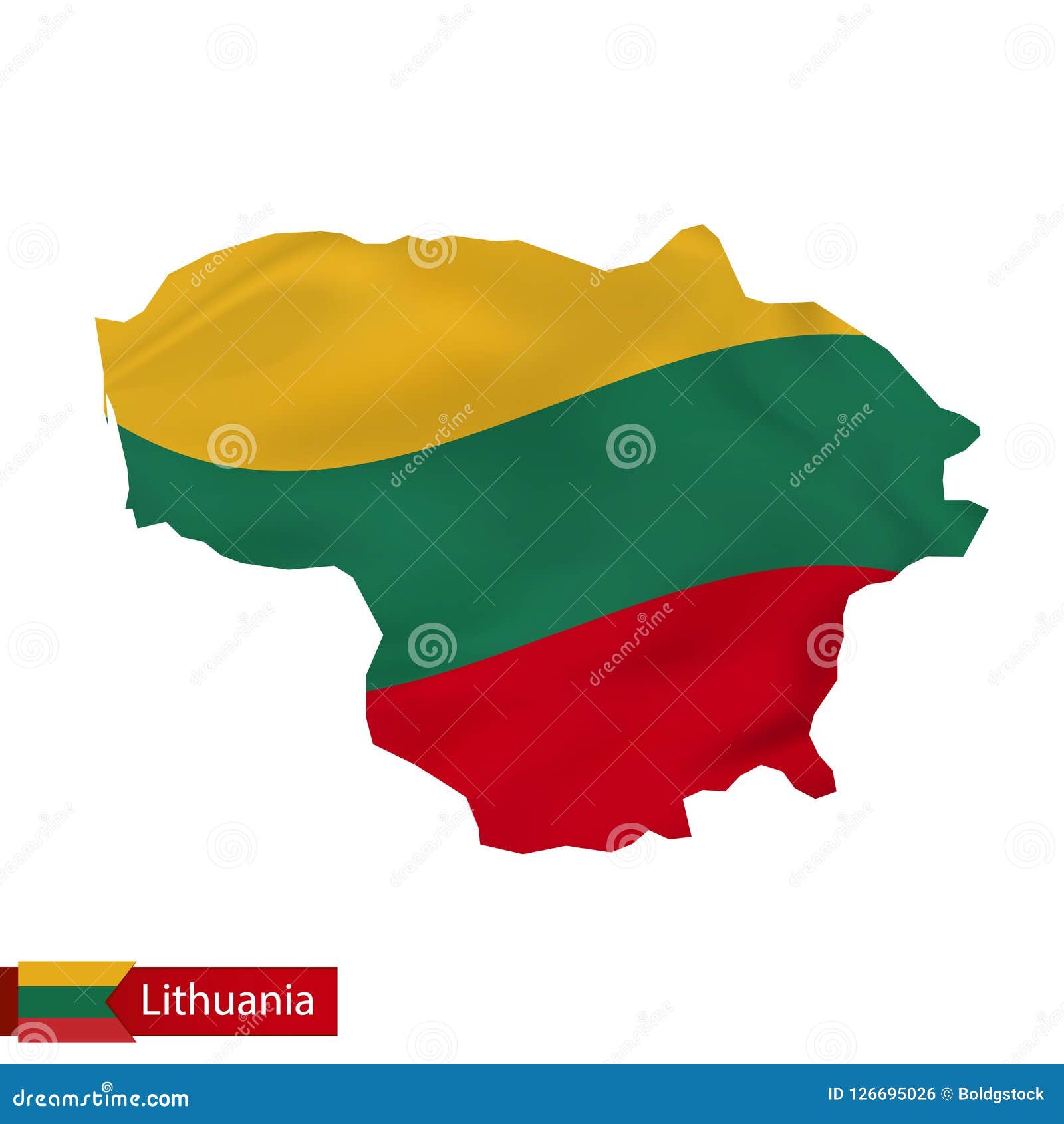 Lithuania Map with Waving Flag of Lithuania. Stock Vector ...