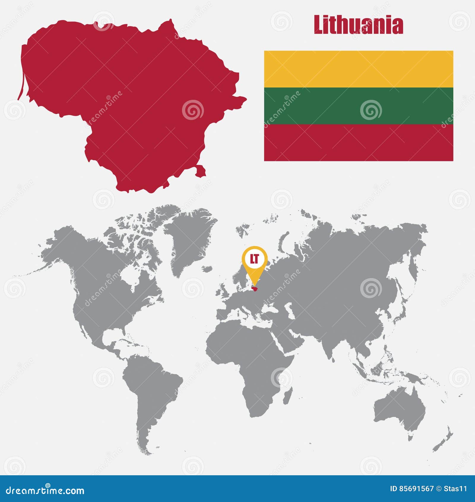Lithuania Map on a World Map with Flag and Map Pointer. Vector ...
