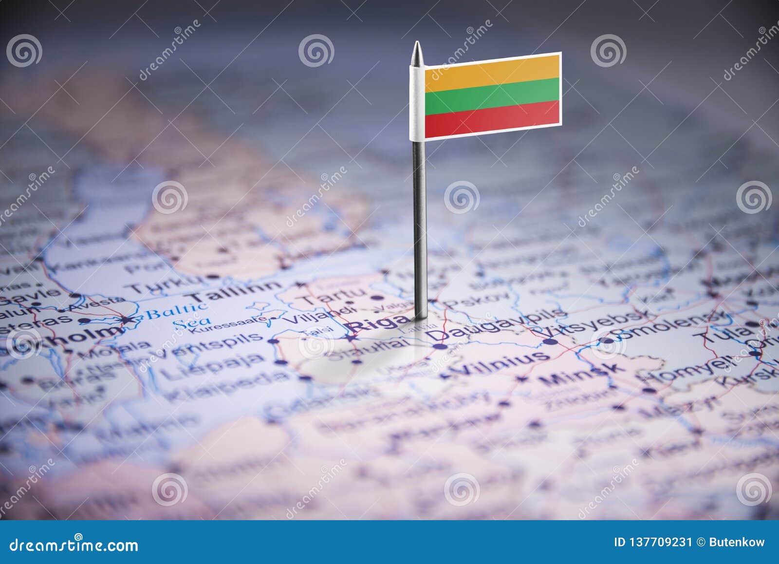 Lithuania Marked with a Flag on the Map Stock Image - Image of ...