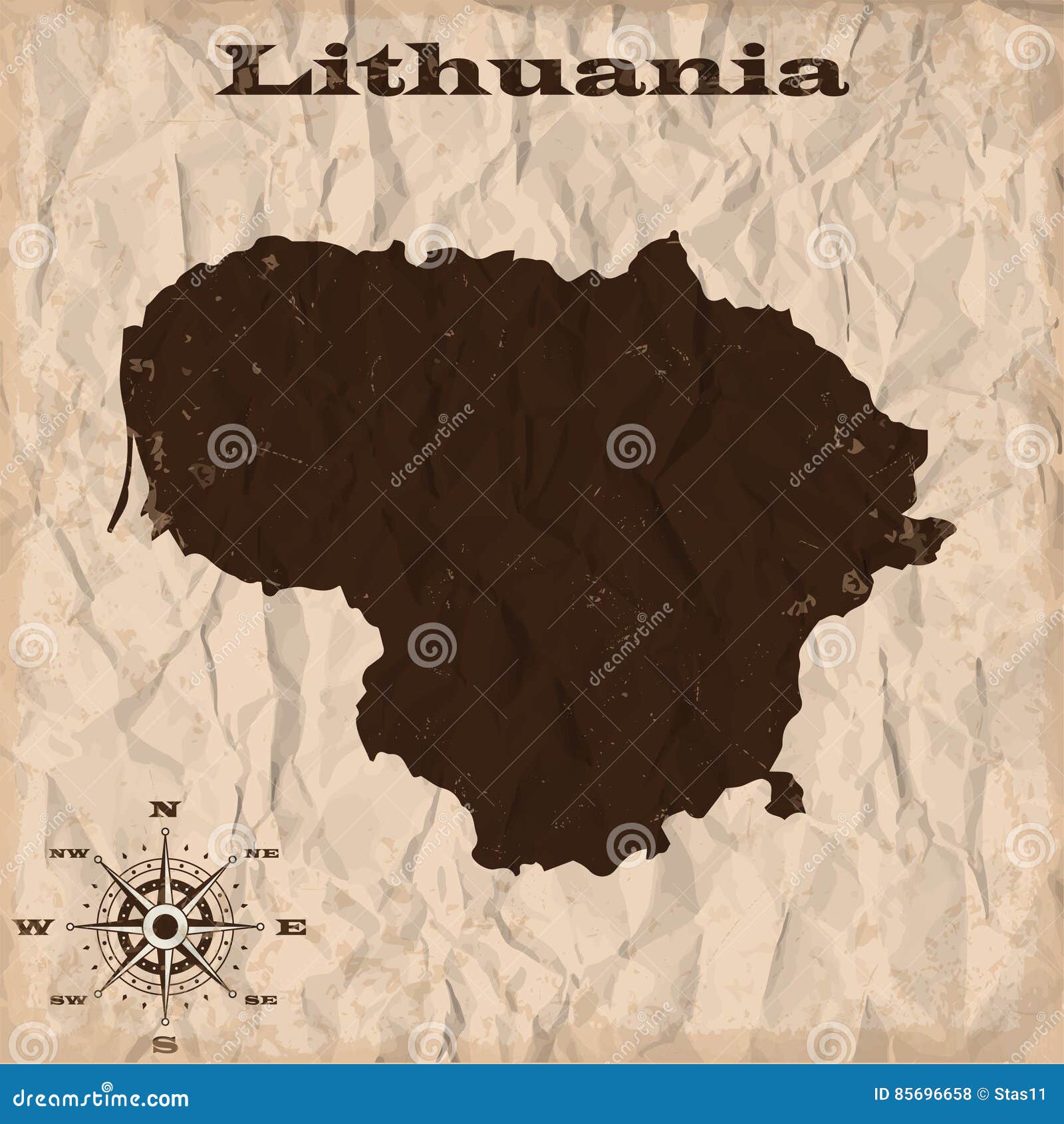 Lithuania Old Map with Grunge and Crumpled Paper. Vector Illustration ...